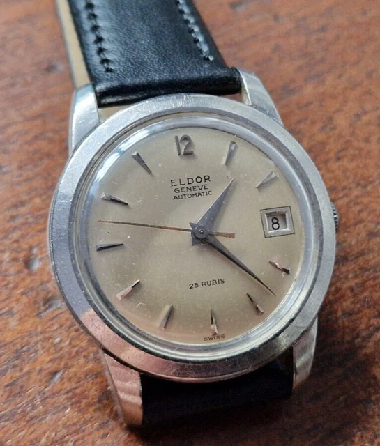 VINTAGE 1960'S 'ELDOR' GENEVE CHUNKY ALL STEEL AUTOMATIC SWISS GENTS ...