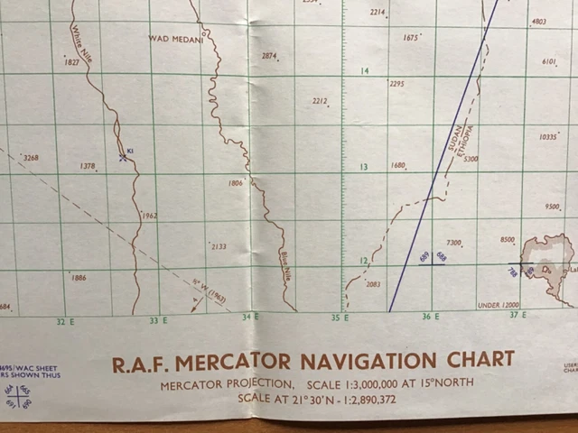BRITISH WAR OFFICE/AIR Ministry Raf Navigation Chart: El-Adem To Aden ...