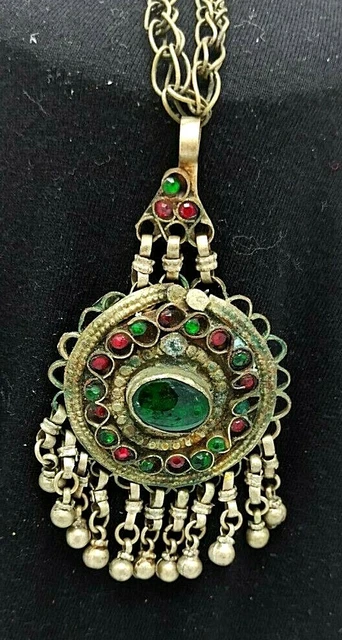 ANTIQUE BEDOUIN MIDDLE East Ethnic Metal Pendant & Chain Primitive Hand ...