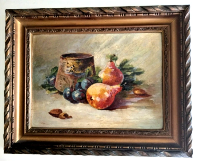PEINTURE, HUILE SUR carton ancien - Nature morte aux fruits - Tableau XXe EUR 30,00 - PicClick FR