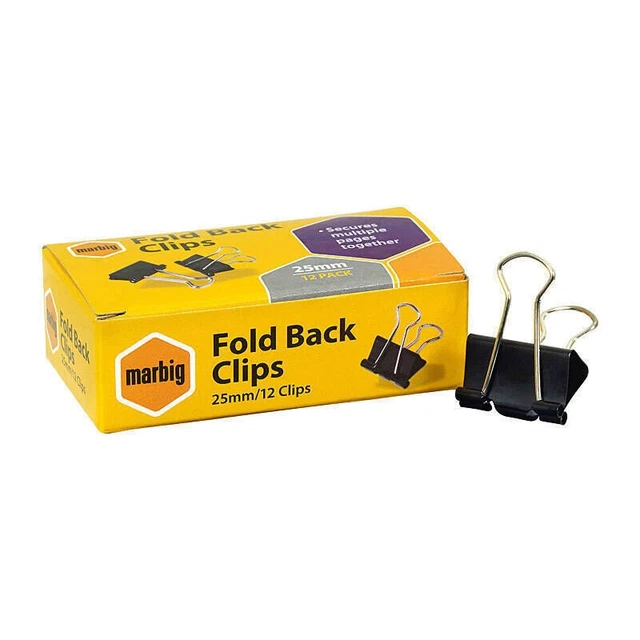 MARBIG FOLD BACK Clips 25mm Box 12 87065 $25.90 - PicClick AU