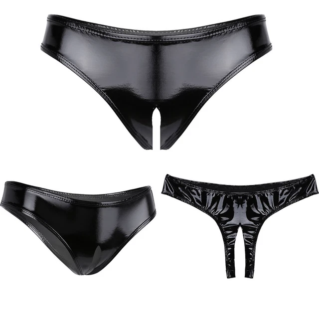 DAMEN WETLOOK LACK Leder Schritt offen Strings Slip Tanga Panty Unterwäsche Sexy EUR 4,84 ...