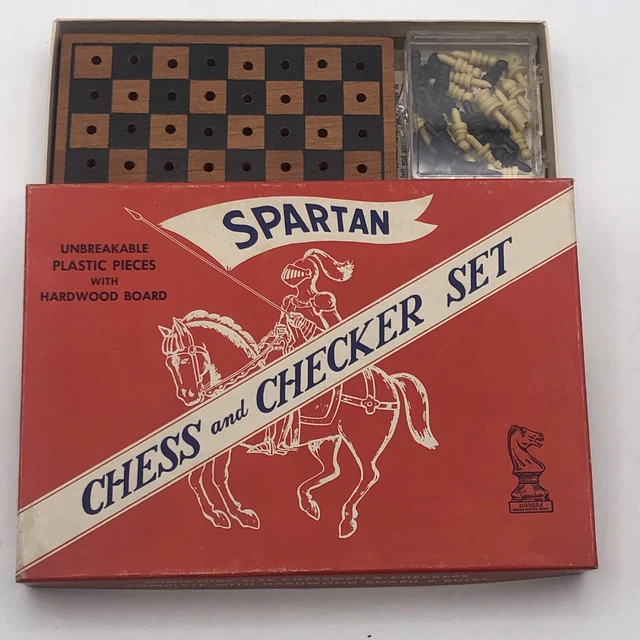 VINTAGE SPARTAN MINIATURE Hardwood Travel Chess Checkers Set No. 111 £ ...