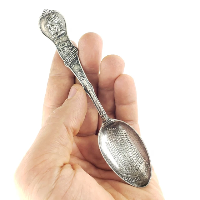 CHICAGO MASONIC TEMPLE Native American Indian Sterling Silver Souvenir ...