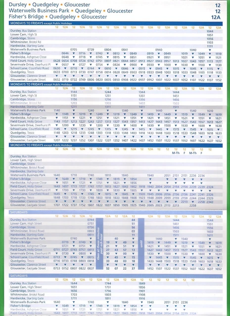 STAGECOACH WEST BUS Timetable - 12 12A 91: Gloucester Quedgley Dursley ...