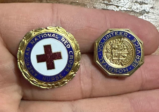 VINTAGE MEMORIAL HOSPITAL Volunteer Service Pin & WWII American Red ...