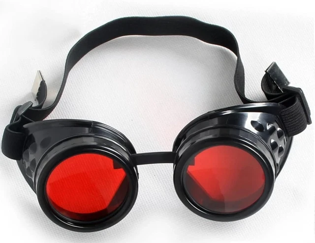 RED LENS STEAMPUNK Goggles Glasses Welding Cyber Punk Gothic 5 Color ...