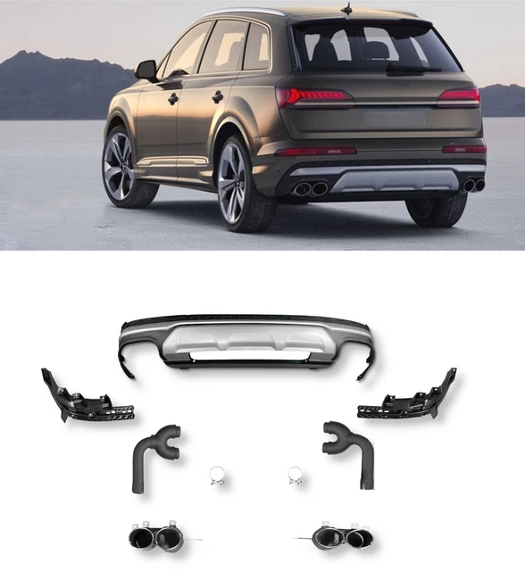 REAR DIFFUSER SQ7 Style Matte Black With Silver Tailpipe Tips For Audi ...