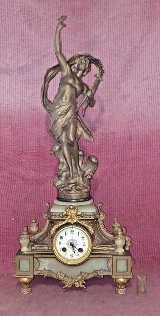 ANCIENNE GRANDE PENDULE Louis Auguste moreau REGULE ONYX STATUE ...