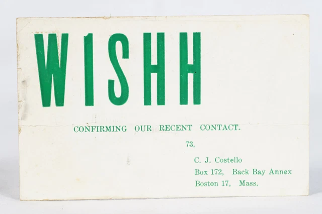 1949 AMATEUR HAM Radio QSL Card Boston Mass W1SHH CJ Costello EUR 8,71 ...