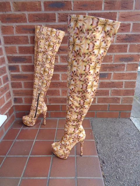 ONLYMAKER FUNKY SHINY Patent PVC THIGH HIGH Platform Boots * 7 uk ...