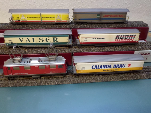 BEMO RHB GÜTERZUG: rote RhB-Lok Ge 4/4 I 602 "Bernina" mit 5 Haik-v ...