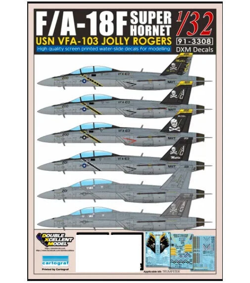 DXM DECALS FOR 1/32 USN F/A-18F Super Hornet VFA-103 "Jolly Rogers" EUR ...