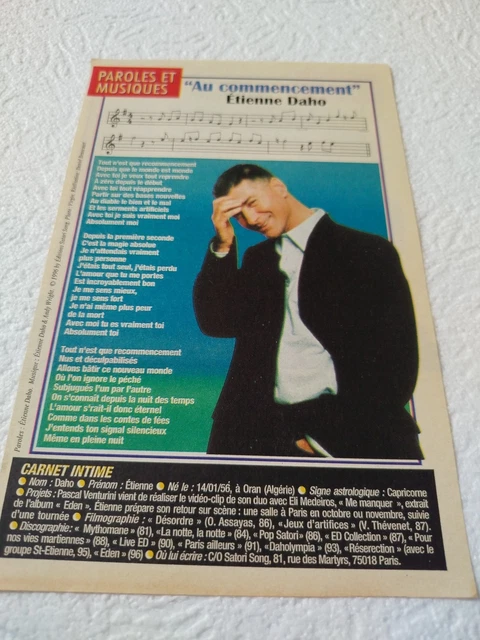 FICHE CHANSON ÉTIENNE Daho french song sheet EUR 1,99 - PicClick FR