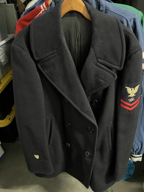 VTG 1940’S COAST Guard Wool Pea Coat Dark Blue Sz 38R Petty Officer 2nd ...