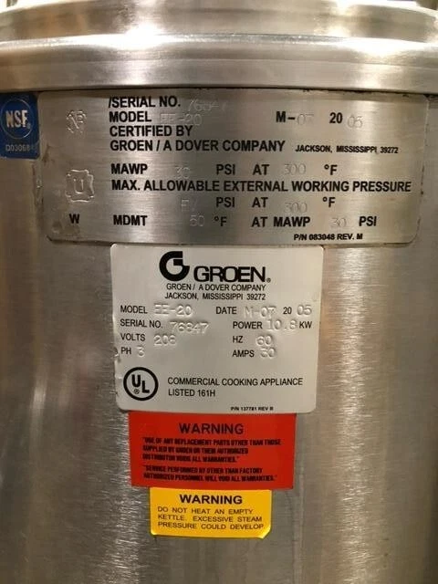 20 GALLON GROEN Electric Kettle - Self Contained $4,000.00 - PicClick