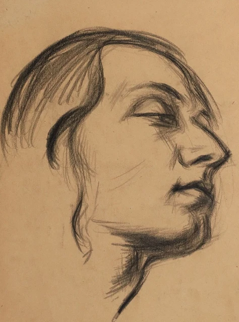 ANTIQUE PENCIL DRAWING beautiful young lady semi-profile portrait £78. ...