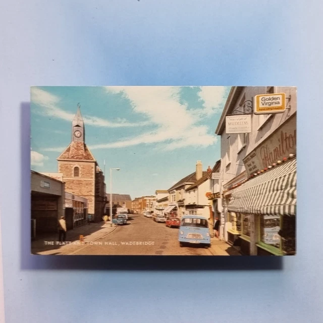 WADEBRIDGE POSTCARD 1979 Platt Town Hall Hamiltons Shop Old Cars ...