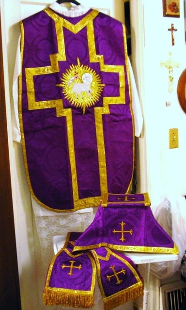 PURPLE CHASUBLE SET Vestment Fiddleback Clergy Priest Maniple,Stole ...