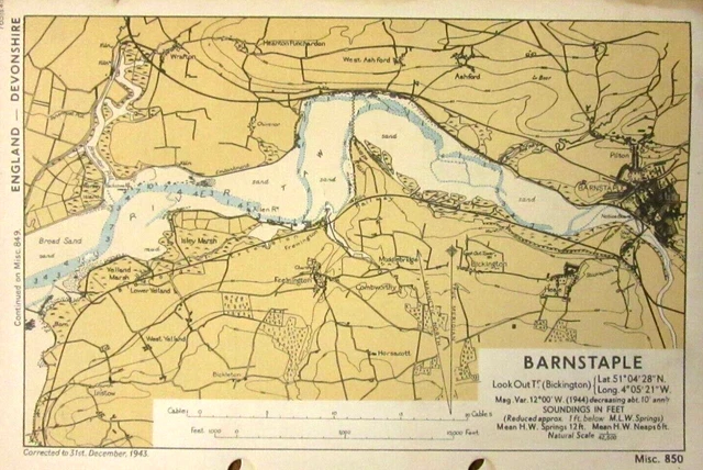 1943 WW2 D DAY Admiralty Map Chart BARNSTAPLE Original ref:77 EUR 16,85 ...