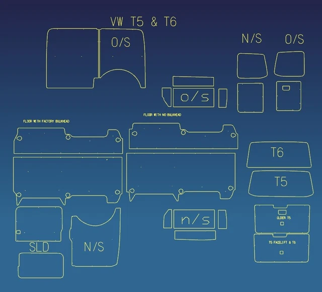 VW T5 T6 Ply Lining 2D CAD DWG DXF fichiers de dessin pour panneaux de ...