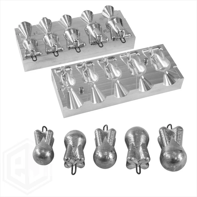 DIY SEA FISHING Lead Weights Mould Pear Bomb CNC Aluminium 5 in 1 mold ...