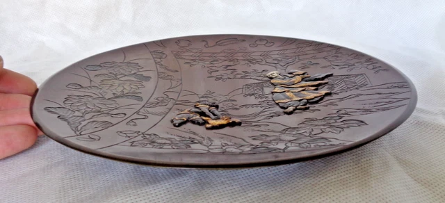 FINE ANTIQUE JAPANESE Meiji Bronze Mixed Metal Shakudo Charger Dish ...