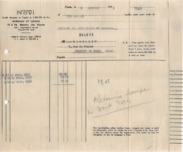 1935 NOVI A Pantin - M. Rigollet A Amberieu En Bugey 49-1334 EUR 10,00 ...