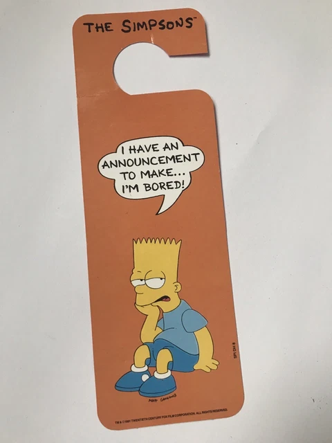 THE SIMPSONS BART Simpson Door Hanger 1991 £7.50 - PicClick UK