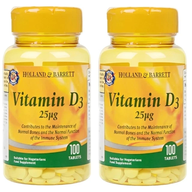 VITAMIN D3 SUPPLEMENT Tablets 25ug Bone & Muscle Support 1000iu 2 x 100 ...