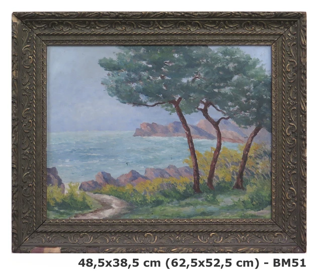 TABLEAU ANCIENNE PEINTURE Huile Sur Table Paysage Mer Style ...