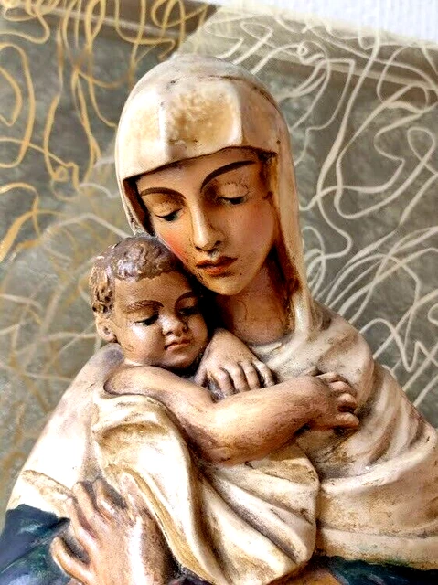 STATUE VIERGE MARIE Et Enfant Jesus En Platre Signee Marton Antique ...