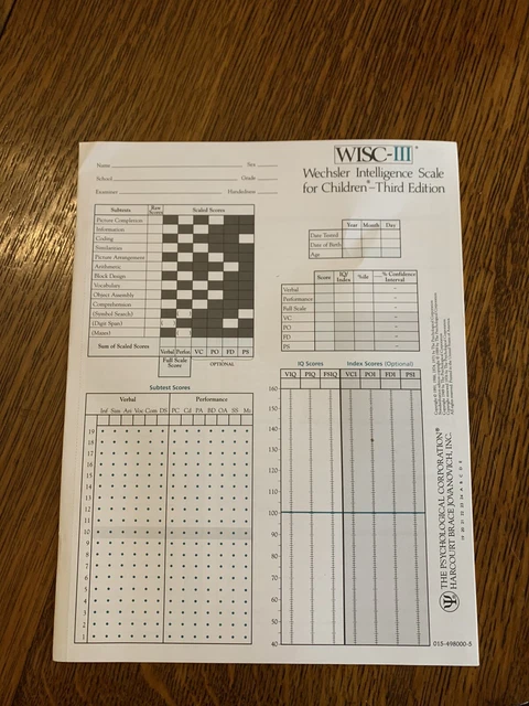 WISC-III INTELLIGENCE SCALE for Children Record Form EUR 5,51 - PicClick DE