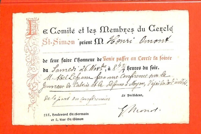 PARIS / CERCLE Saint-Simon / Carte D' Invitation EUR 7,90 - PicClick FR