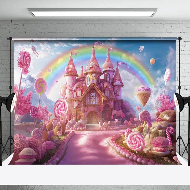 PINK CANDY CASTLE Rainbow Birthday Cake Smash Backdrop $37.90 - PicClick AU