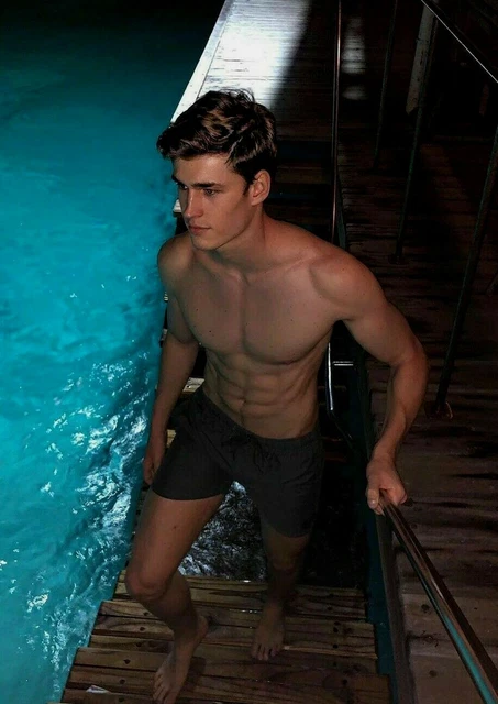 Shirtless Male Bare Foot Muscular Swim Jock Hunk Pool Beefcake Photo