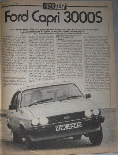 1978 FORD CAPRI 3000S Original Autocar magazine Road test EUR 4,60 ...