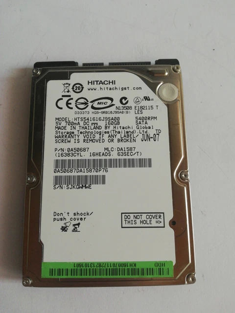 HARD DISK SATA Hitachi 160 Gb 2,5" 5400 Rpm Testati 100% (2275F) EUR 5 ...