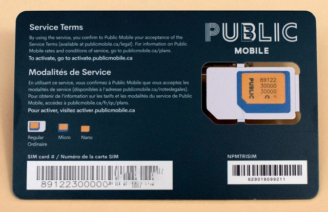 NEW PUBLIC MOBILE SIM card with $10 activation bonus $5.00 - PicClick CA