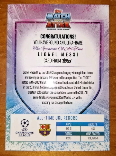 TOPPS MATCH ATTAX Extra 2025 THE GOAT Lionel Messi RARE £105.00 ...
