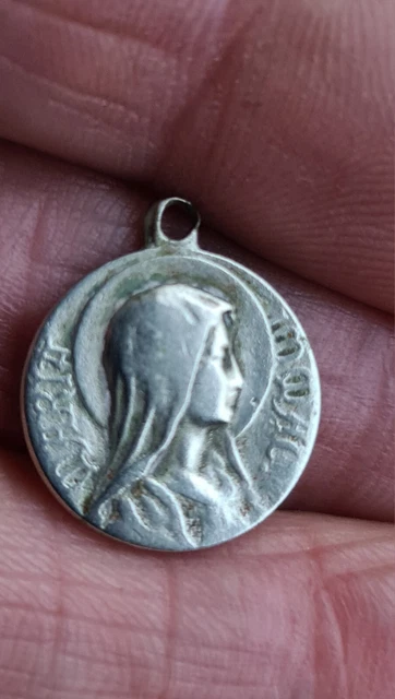 VINTAGE CATHOLIC MARIA Immac, Our Lady Of Lourdes Silver Tone Religious ...