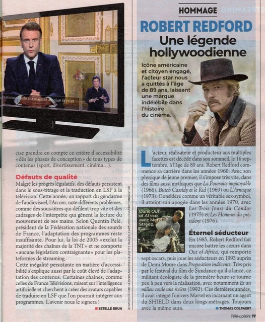 TELE LOISIRS N° 2065 Faustine Bollaert Robert Redford ... EUR 1,00 ...