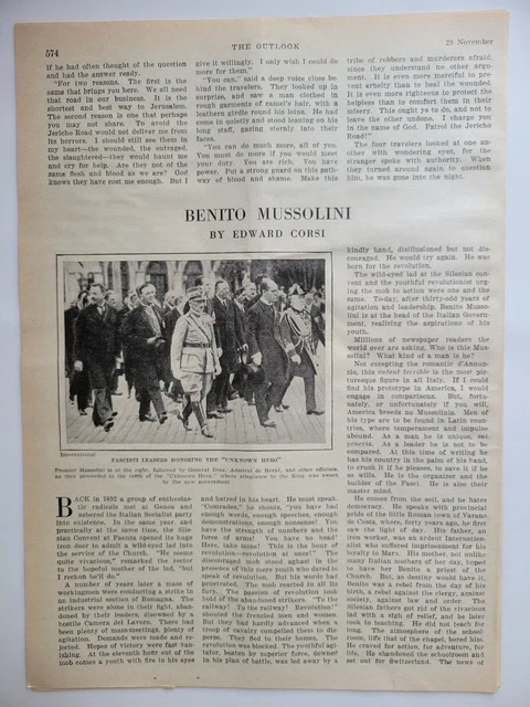 RISE OF FASCISM In Italy Mussolini Set Of 3 Articles 1922 Outlook ~7 ...