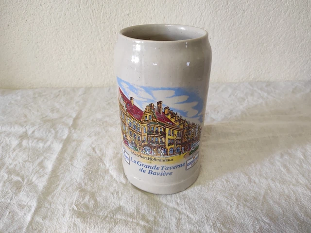 CHOPE À BIÈRE en céramique 1 litre Karlsbrau Munchen Grande Taverne de Bavière EUR 10,00 ...