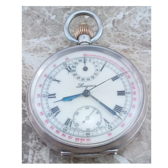 WW1 SILVER LONGINES 21 Jewel Chronograph Officers Stop Pocket Watch ...