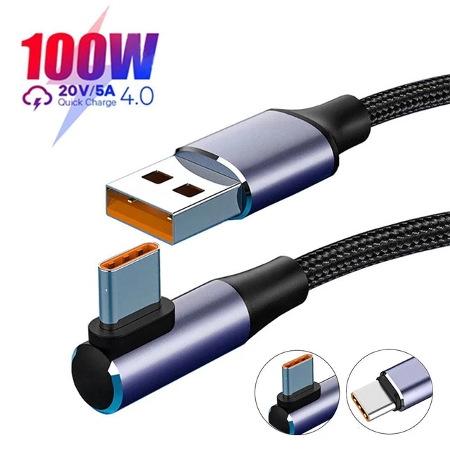90 DEGREE USB A to Type C Line PD 100W Data Cord Charging Cable Laptop ...