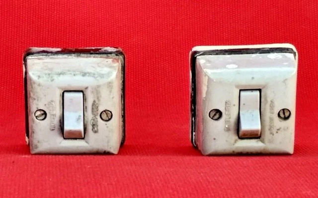 PAIR OF VINTAGE Old Bakelite Ceramic Square Switches Unique Indian ...