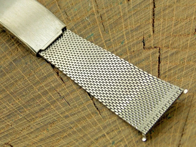 VINTAGE WATCH BAND Deployment Clasp 20mm Stainless Steel Mesh Baldwin ...