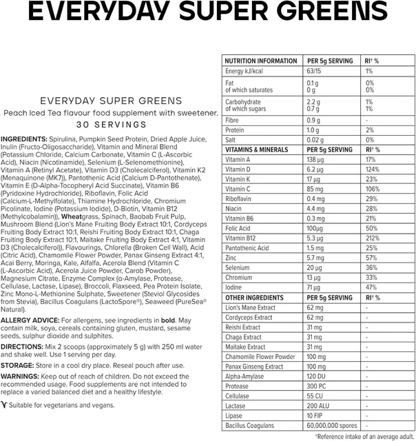 BULK SUPER GREENS Powder 60 Servings 50 Vitamins Minerals Superfoods ...