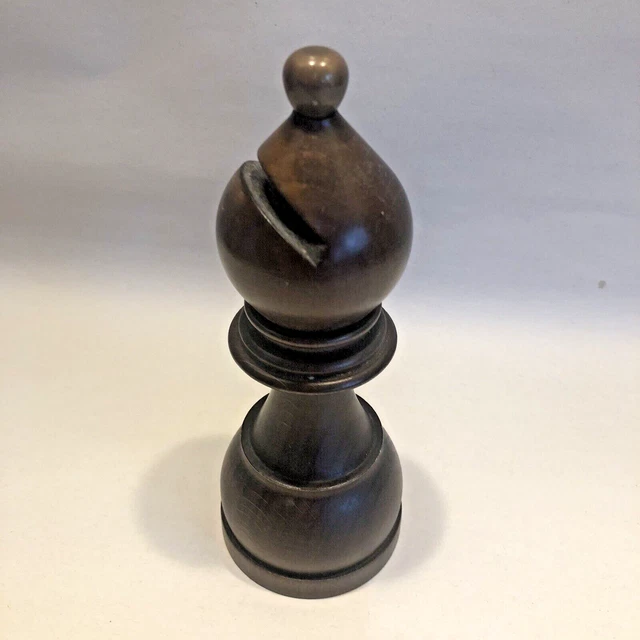 WOODEN CHESS PIECE Pepper Grinder 6" Bishop with Brass Knob, Repair or ...
